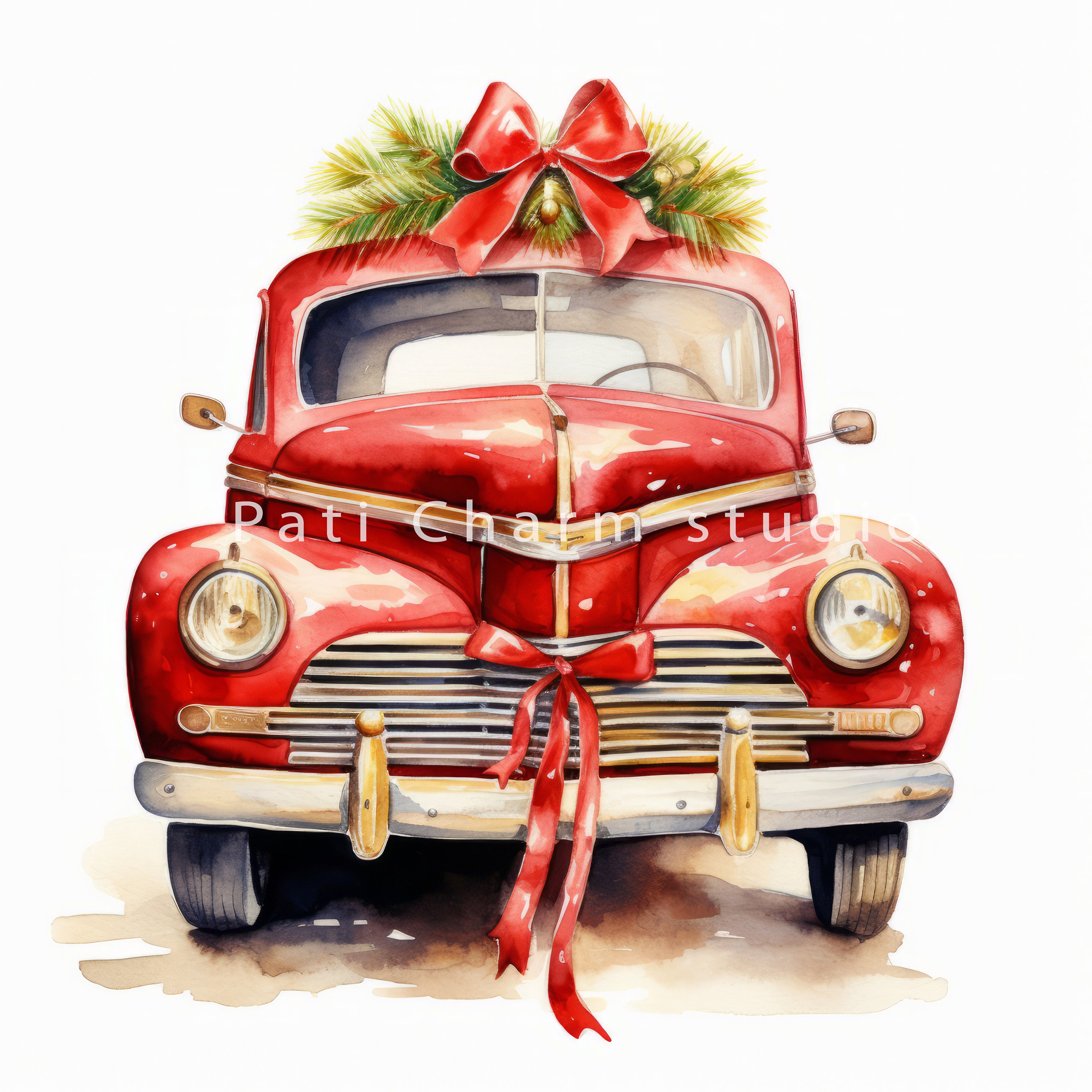 Christmas Cars Retro Clipart Bundle Vintage Car Holiday - Etsy