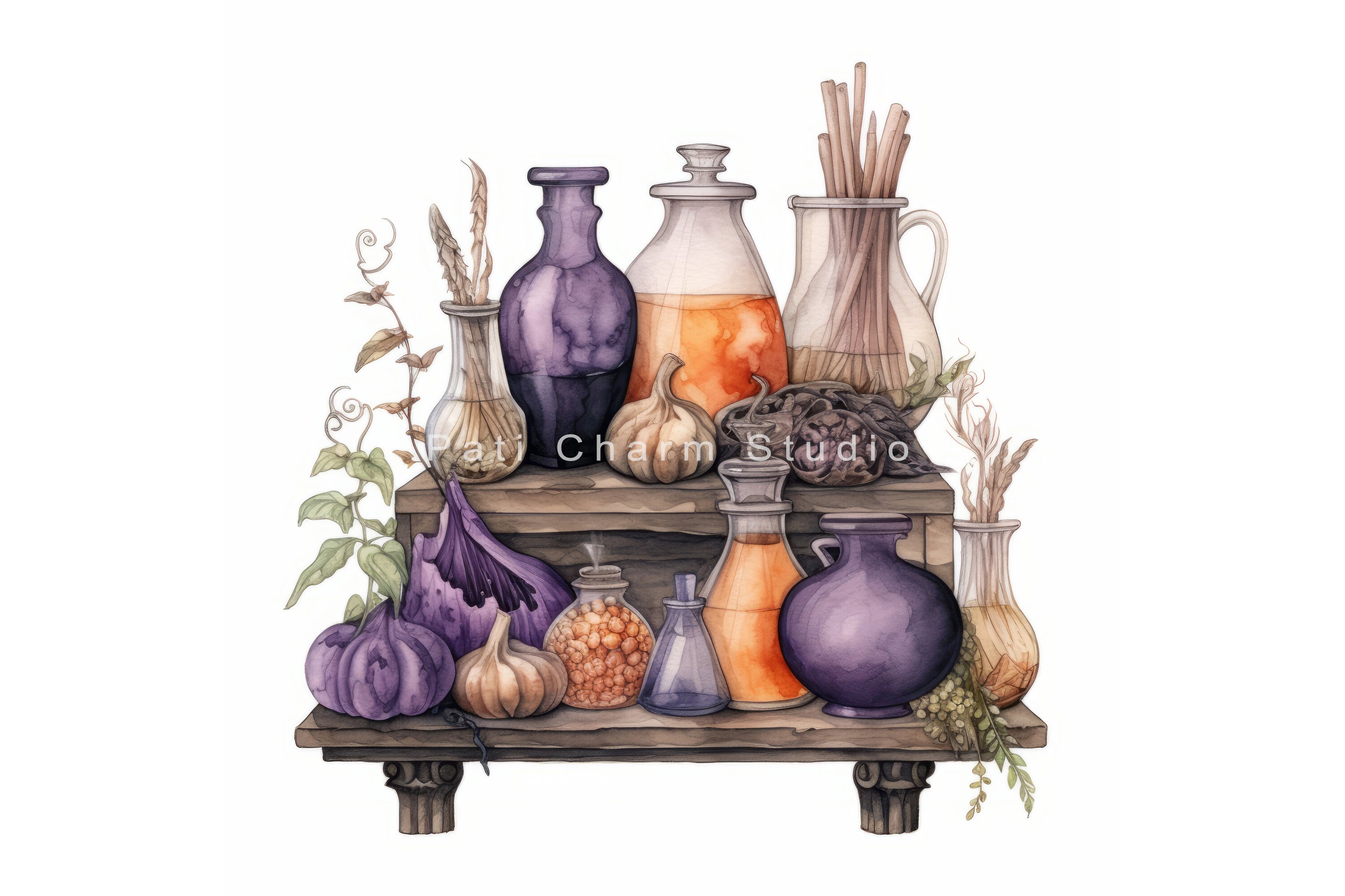 Alchemy Clipart Bundle, Watercolor Magic Clipart, Witch Clipart ...