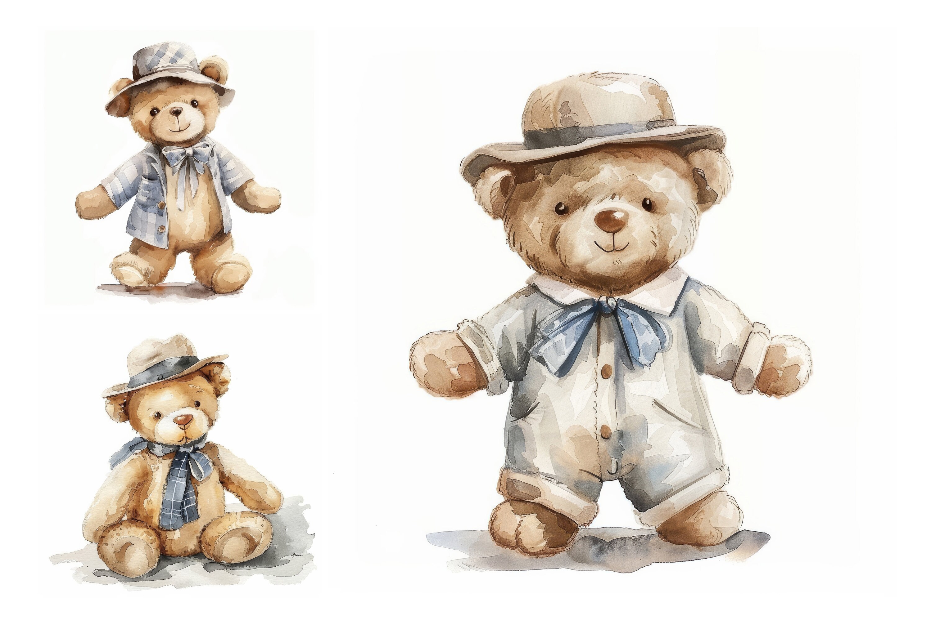 Vintage Old Bear Clipart Bundle, High Quality Jpgs, Watercolor Nursery ...