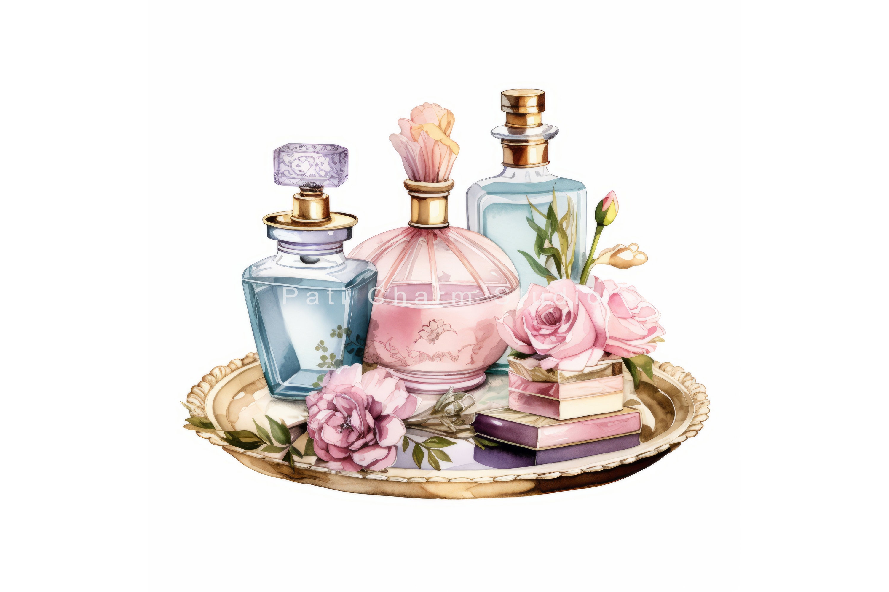 Perfume Clipart Bundle, Gift for Her, Watercolor Perfume, Wedding ...