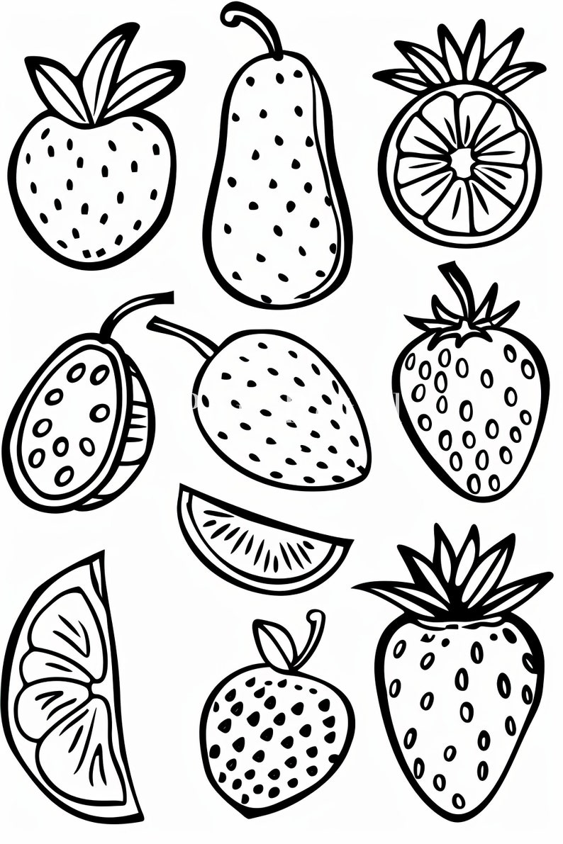 Fruits Coloring Page for Kids, Instant Download, Coloring Book, Digital ...