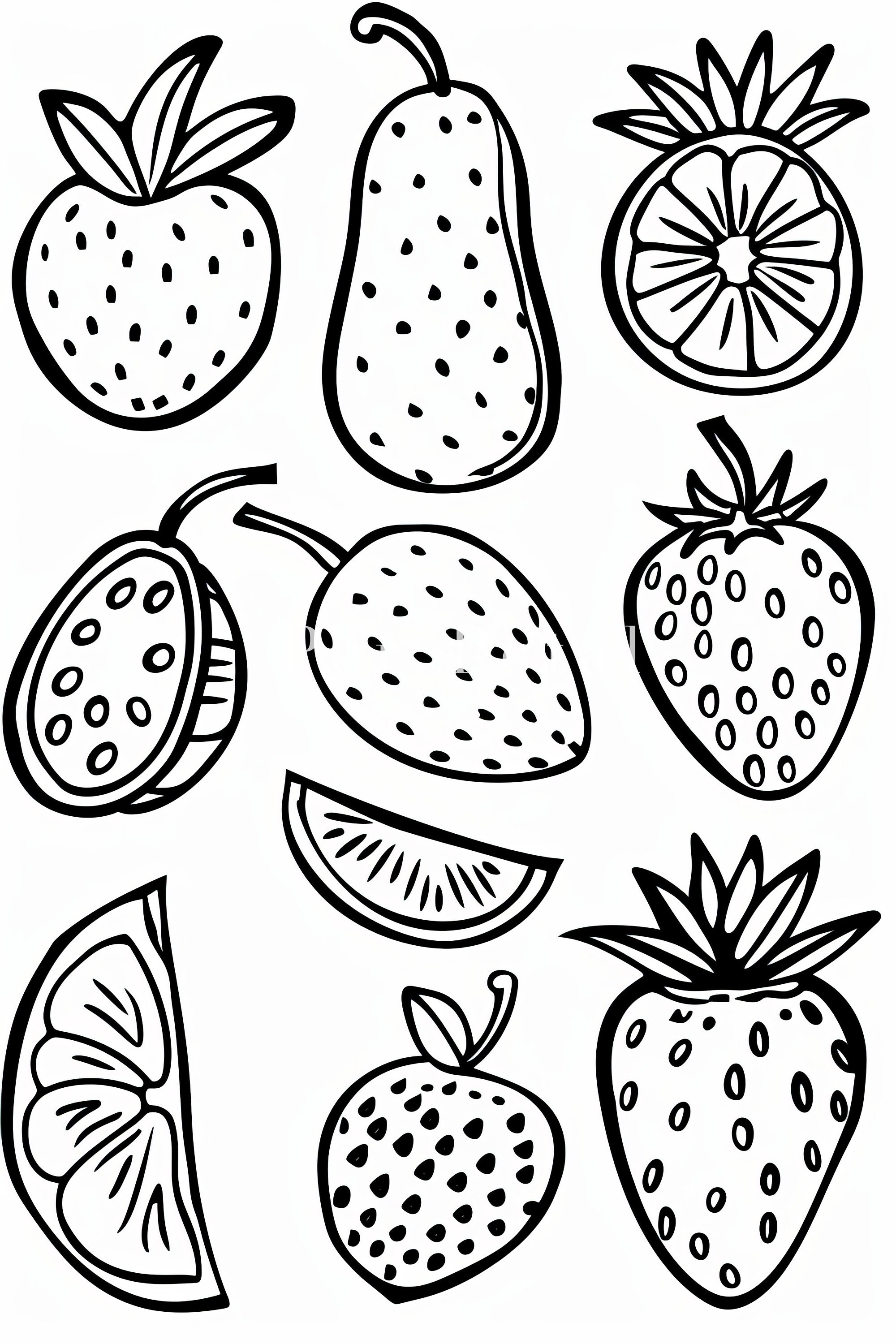 Fruits Coloring Page for Kids, Instant Download, Coloring Book, Digital ...