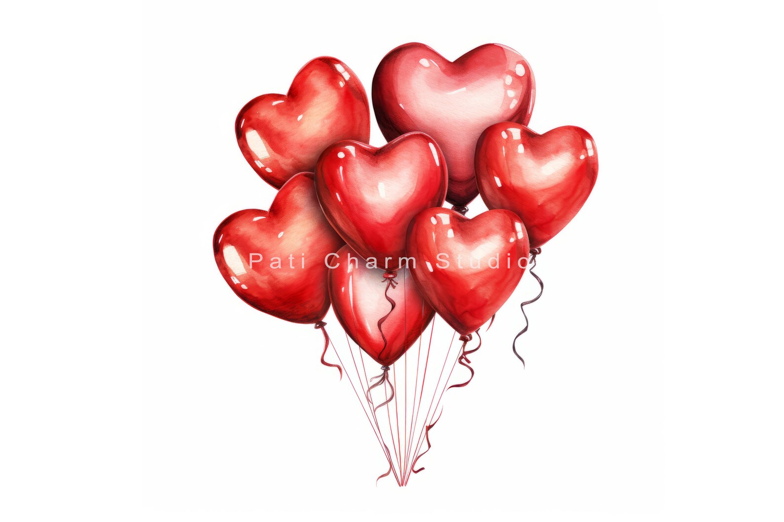 Watercolor Heart Balloons Clipart Bundle, Valentines Day Clipart ...