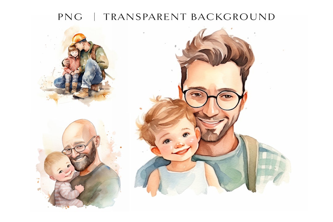 Fathers Day Watercolor Clipart Bundle, High Quality PNG, Gift Father ...