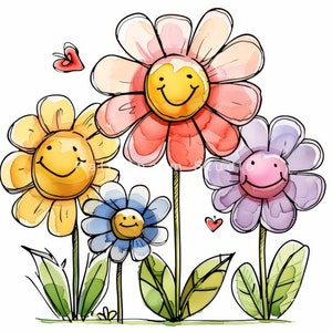 Happy Flowers Clipart Bundle, High Quality Jpgs, Watercolor Floral ...