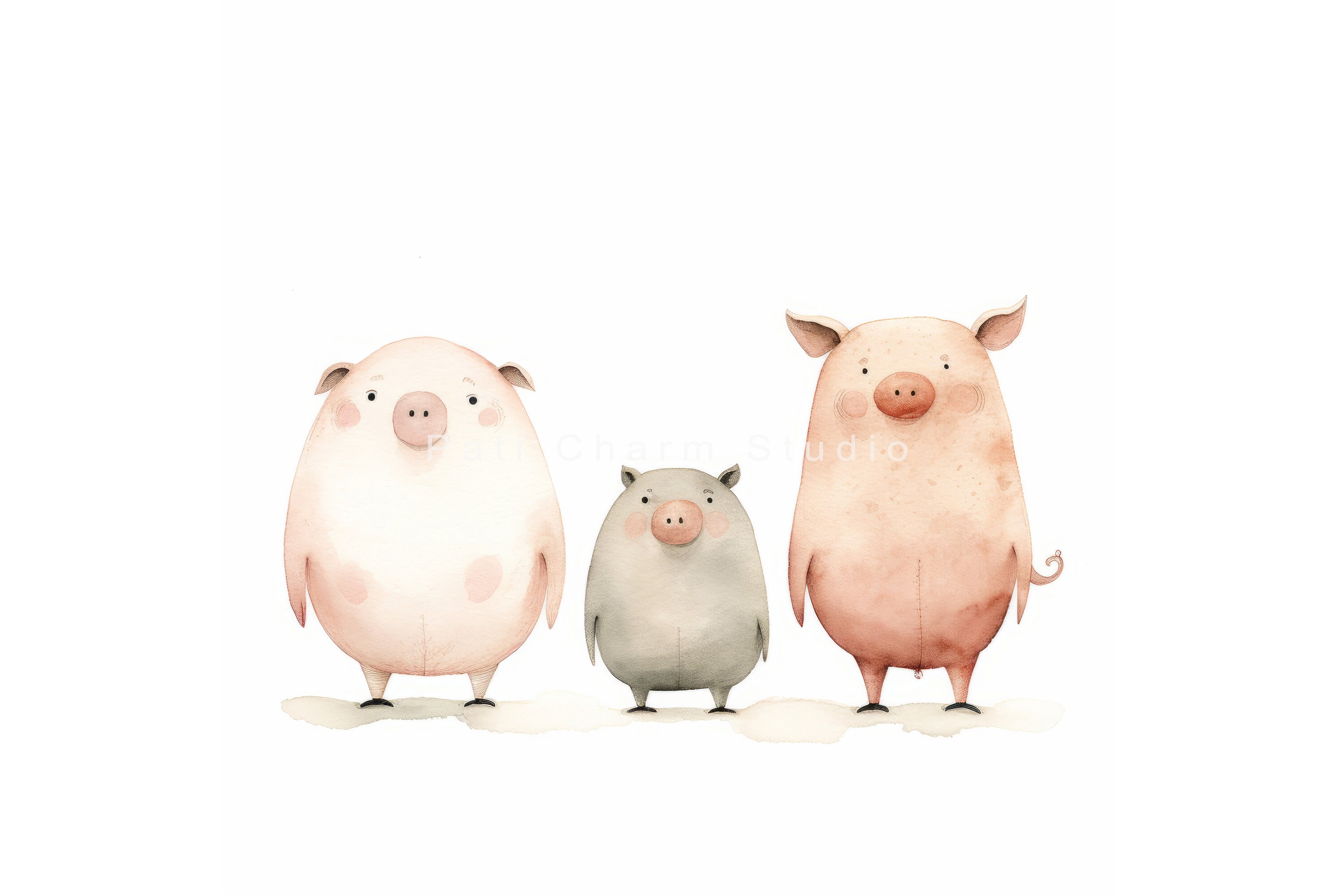 Cute Pig Family Clipart Bundle, Digital Download, Watercolor Pig ...