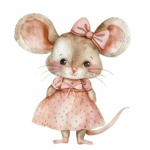 Cute Mouse in Pink Dress Clipart Bundle, Mouse Clipart, Nursery Baby ...