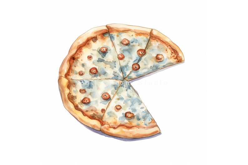 Watercolor Pizza Clipart Bundle, Jpgs, Bakery Clipart, Pepperoni Pizza ...