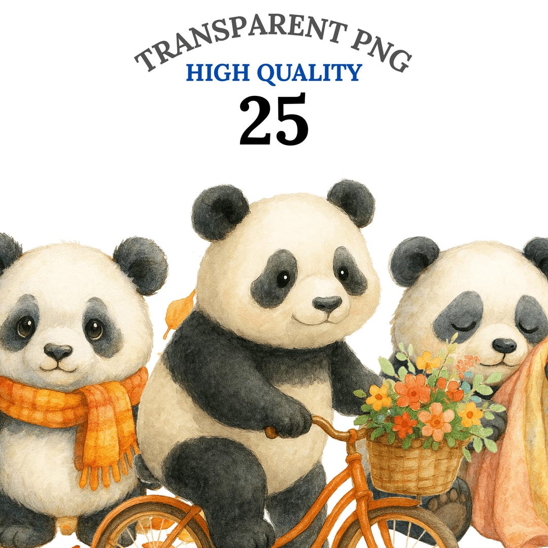 25 Cute Panda Clipart PNG, Baby Panda Bear Illustration Bundle, Jungle ...