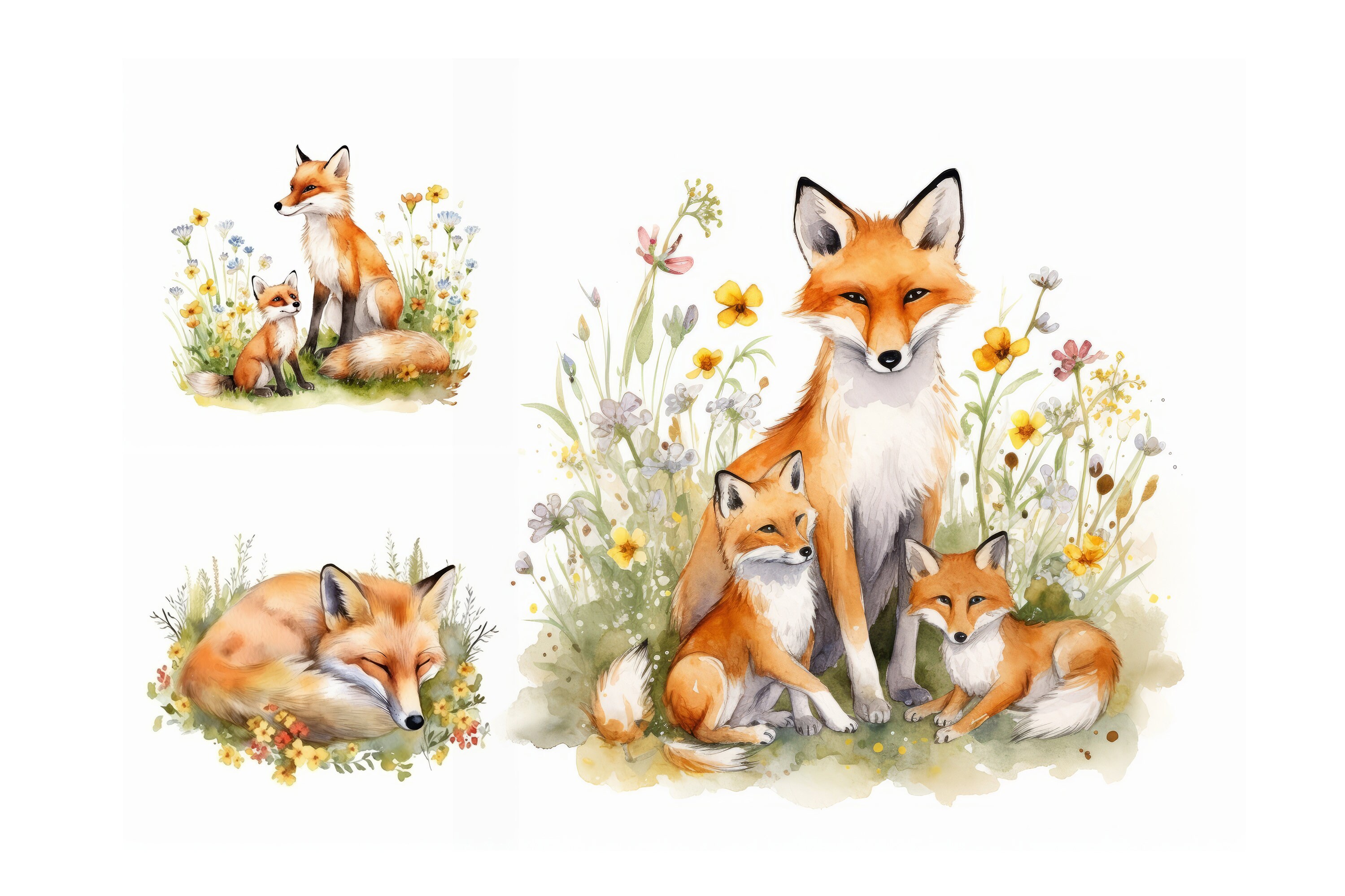 Watercolor Fox Clipart Bundle, Woodland Clipart, High Quality Jpgs ...