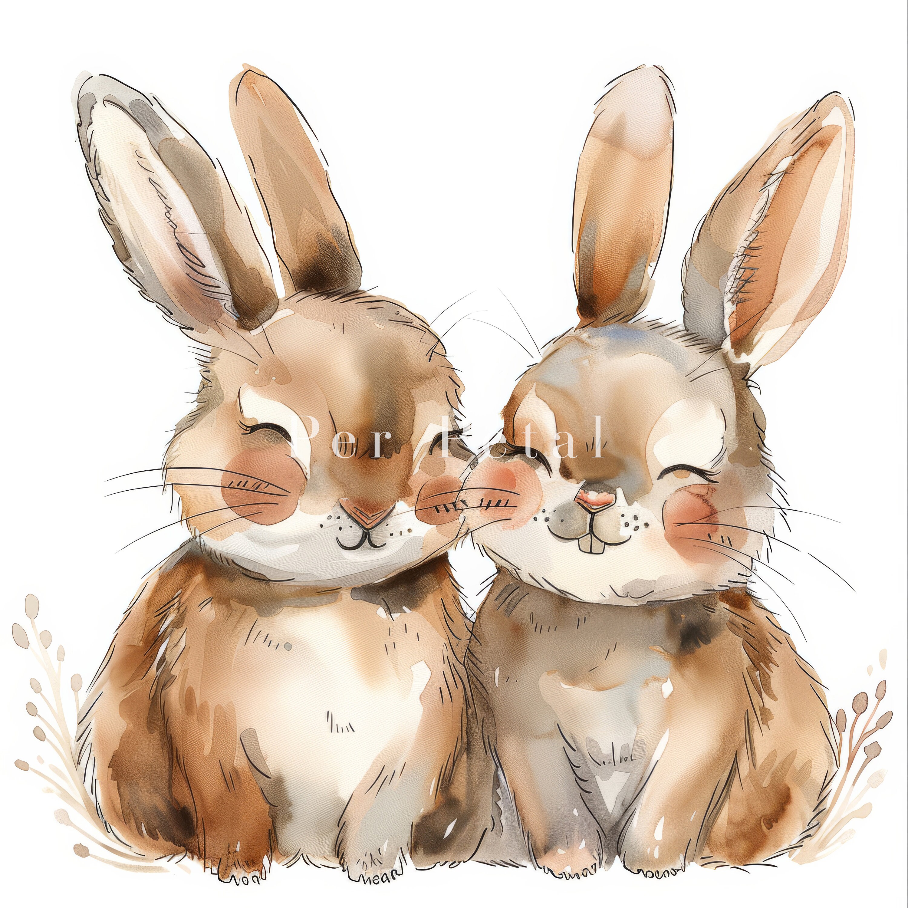 Watercolor Cute Bunny Clipart Bundle, High Quality JPG, Nursery Rabbit ...