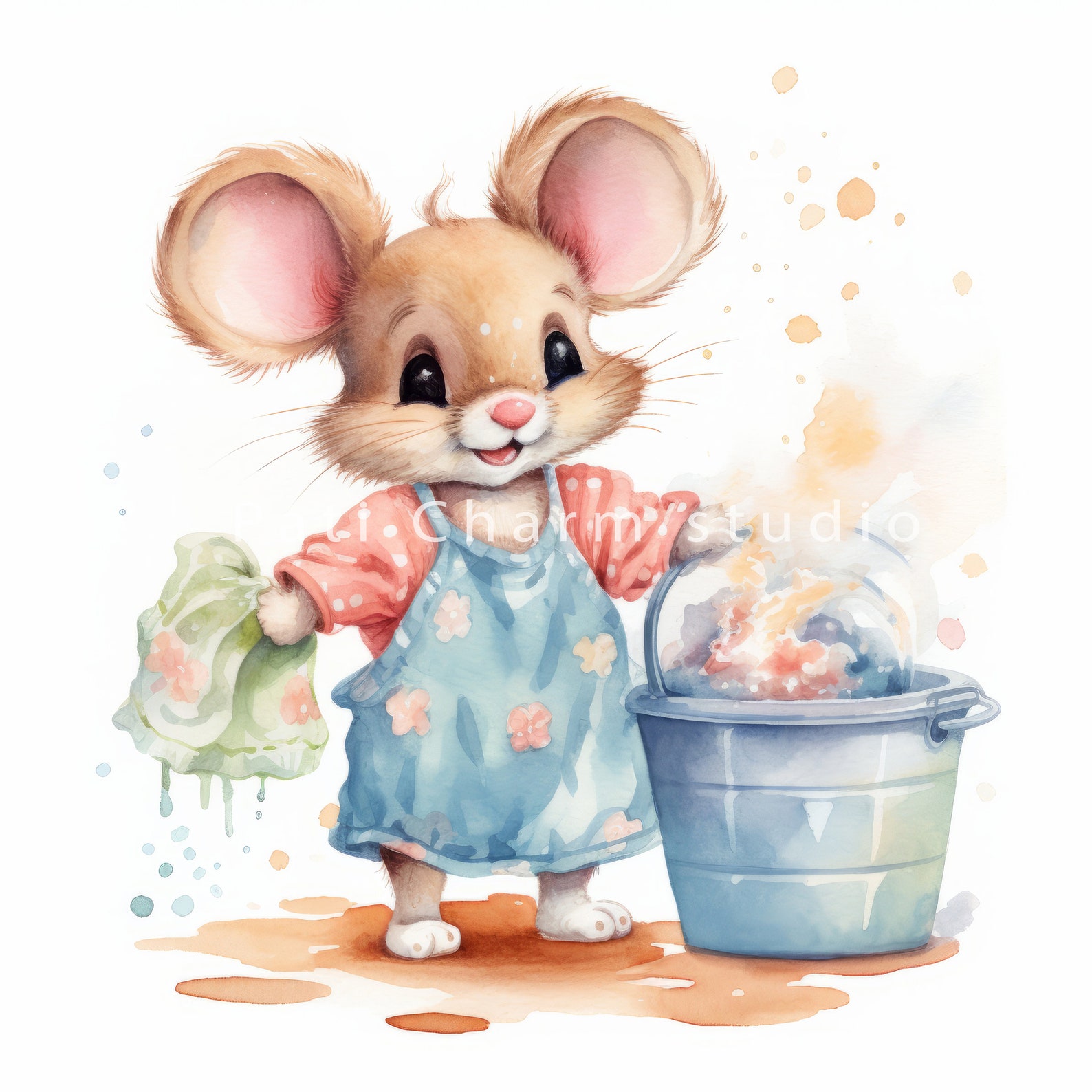 Cleaning Mouse Digital Clipart Bundle, High Quality Jpgs, Watercolor ...