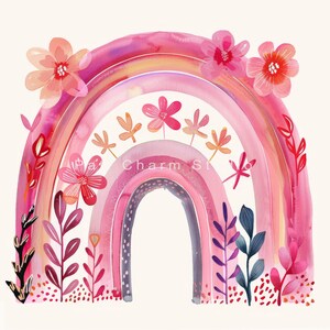 Nursery Pink Rainbow Clipart Bundle, Watercolor Clipart, Pink Clipart ...