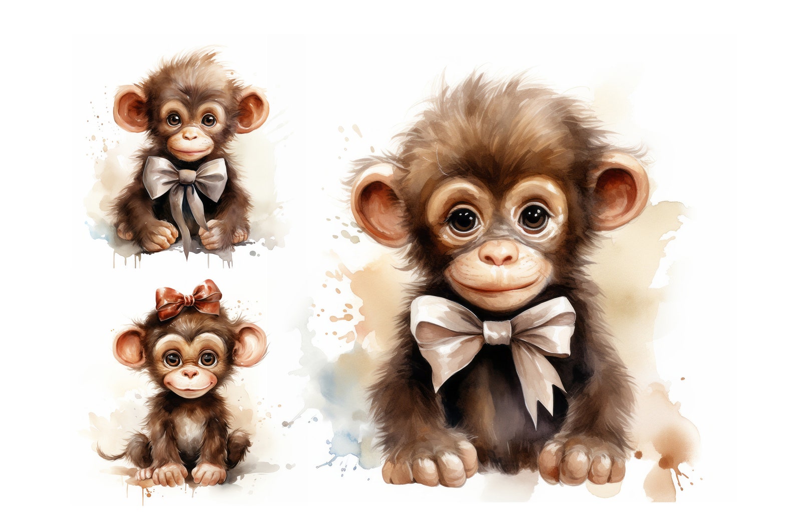 Watercolor Monkey Clipart Bundle, High Quality Jpgs, Card Making, Baby ...