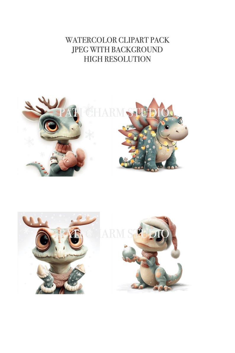 Christmas Dino Clipart, Cute Dinosaur Holiday Illustrations, Festive ...