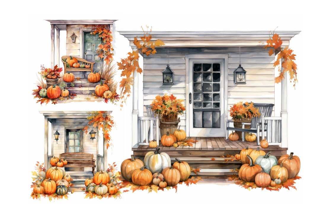Autumn Scenery Clipart Bundle, Pumpkin Clipart, Autumn Wall Art ...