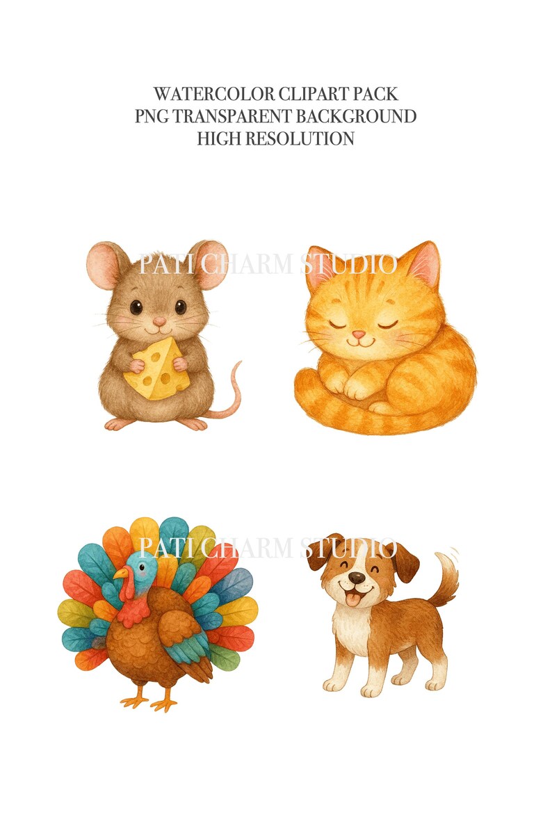 Cute Farm Animals Clipart Set, Baby Cow Cat Dog Mouse Swan Turkey Llama ...