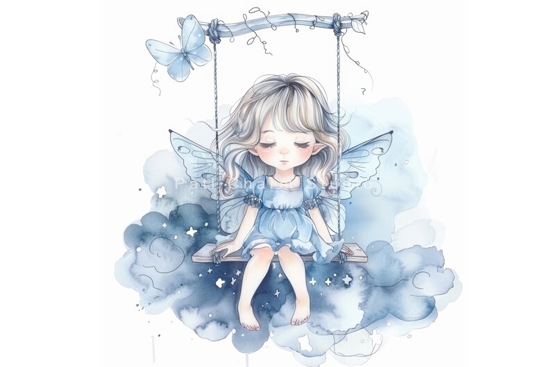 Watercolor Blue Fairy Clipart Bundle, Nursery Clipart Pack, Blue ...
