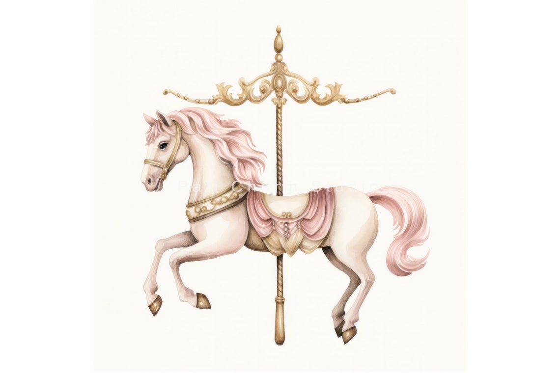 Baby Pink Carousel Clipart Bundle, Pony Clipart, Carousel Horses ...