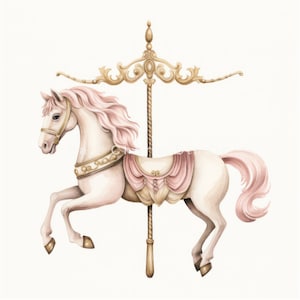 Baby Pink Carousel Clipart Bundle, Pony Clipart, Carousel Horses Clipart, Pony Tale Clipart ...