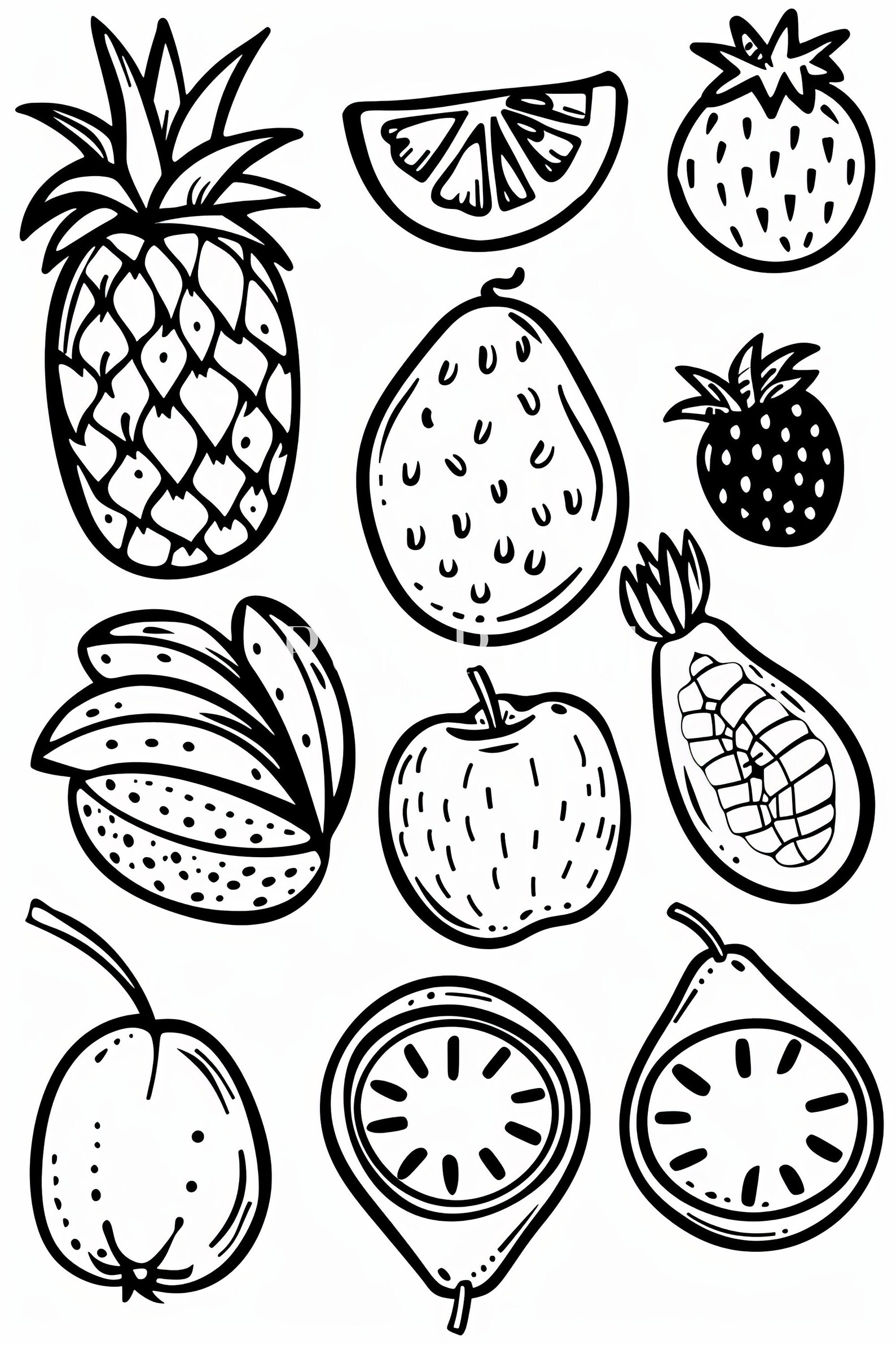 Fruits Coloring Page for Kids, Instant Download, Coloring Book, Digital ...