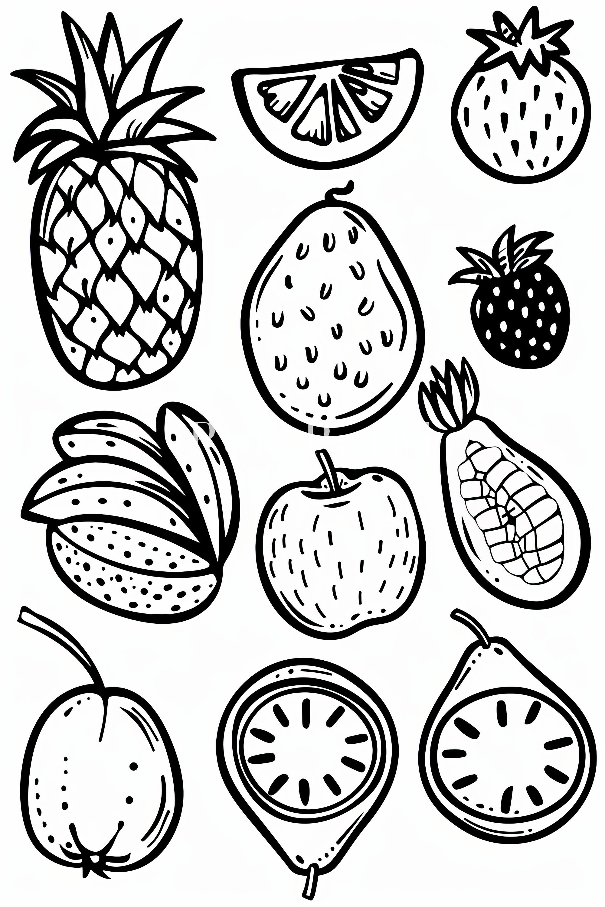 Fruits Coloring Page for Kids, Instant Download, Coloring Book, Digital ...