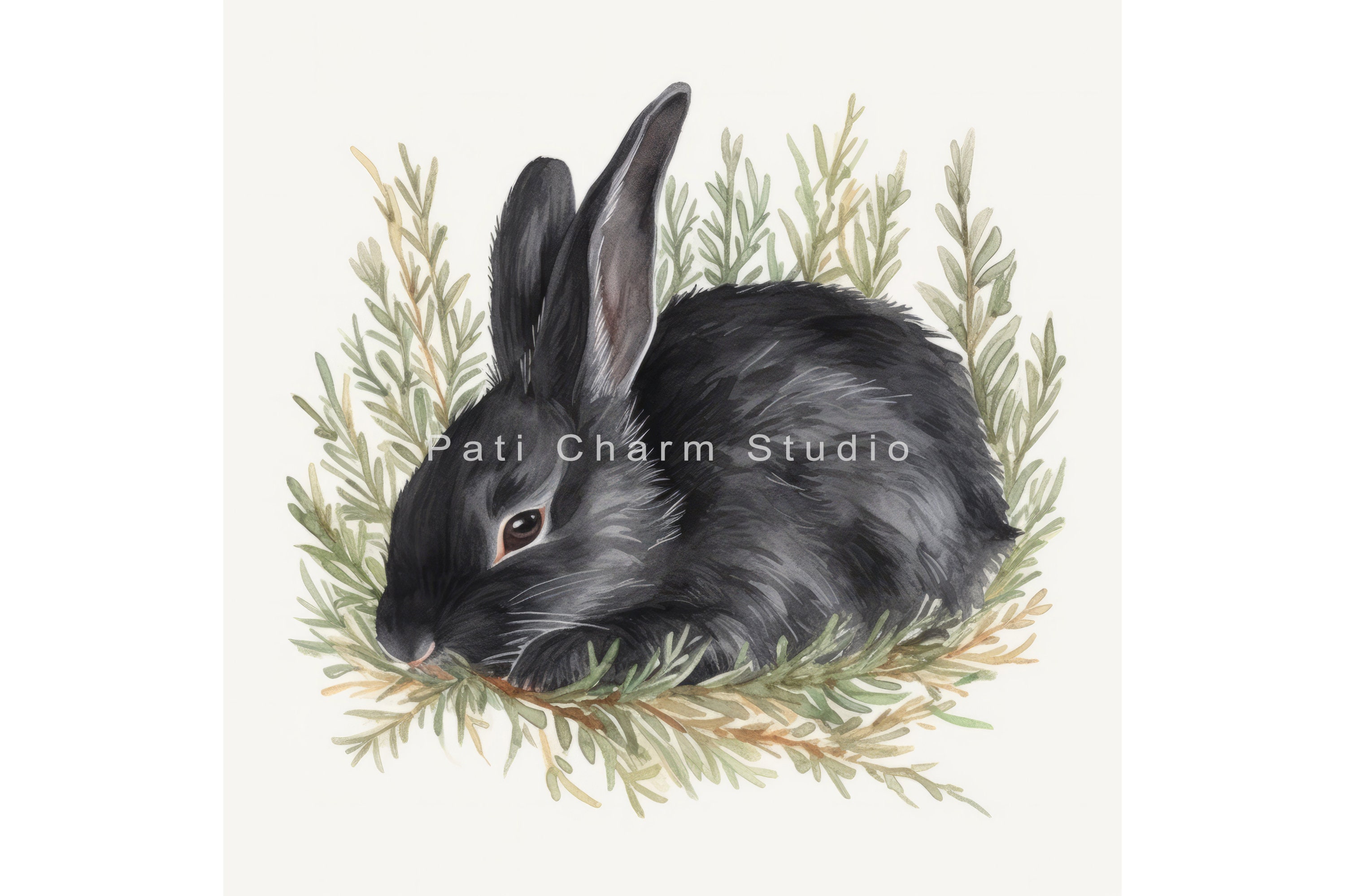 9 Black Bunny With Flower Clipart Bundle, Black Rabbit Clipart, Paper ...