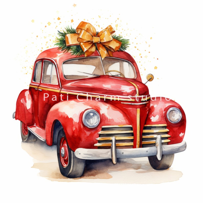 Christmas Cars Retro Clipart Bundle Vintage Car Holiday - Etsy