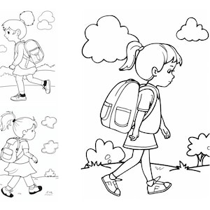 Going to School Coloring Page for Kids, Instant Download, Coloring Book ...