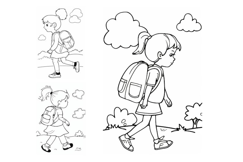 Going to School Coloring Page for Kids, Instant Download, Coloring Book ...