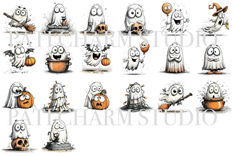 20 Quirky Ghost Clipart PNG + Video, Cute Funny Halloween Pngs for ...