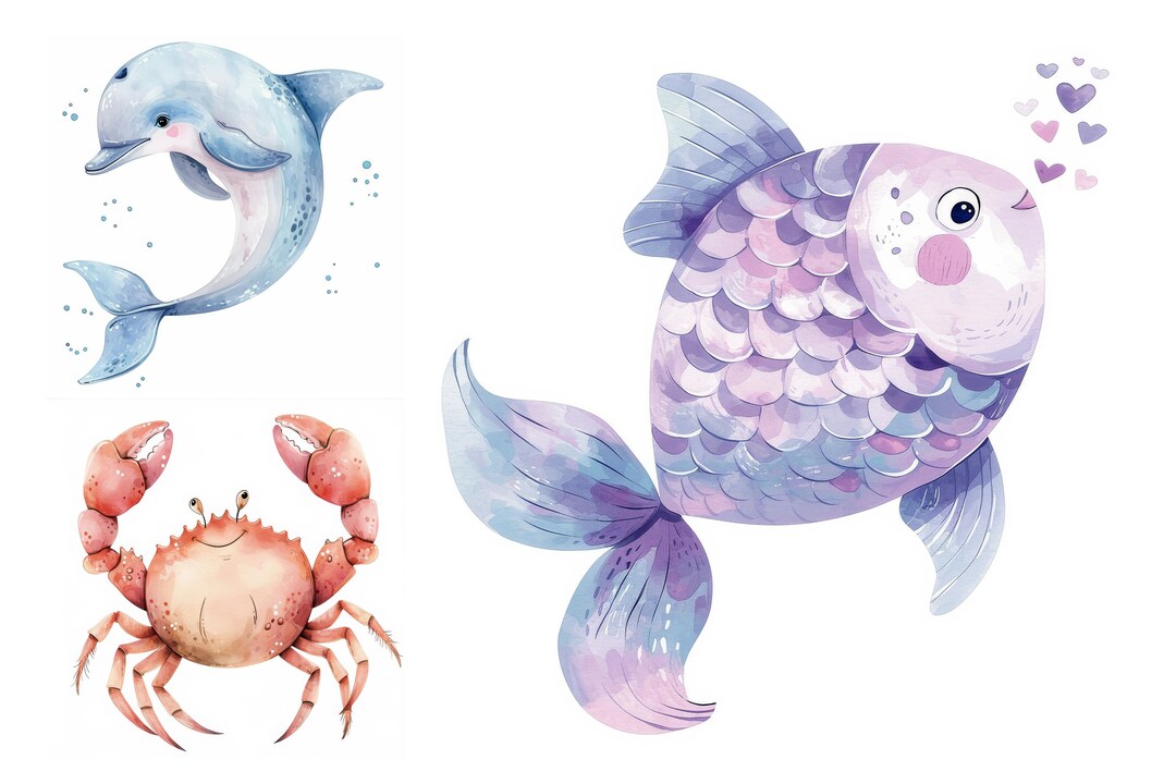 Under the Sea Clipart Bundle, Nursery Sea Creatures Clipart, Ocean ...