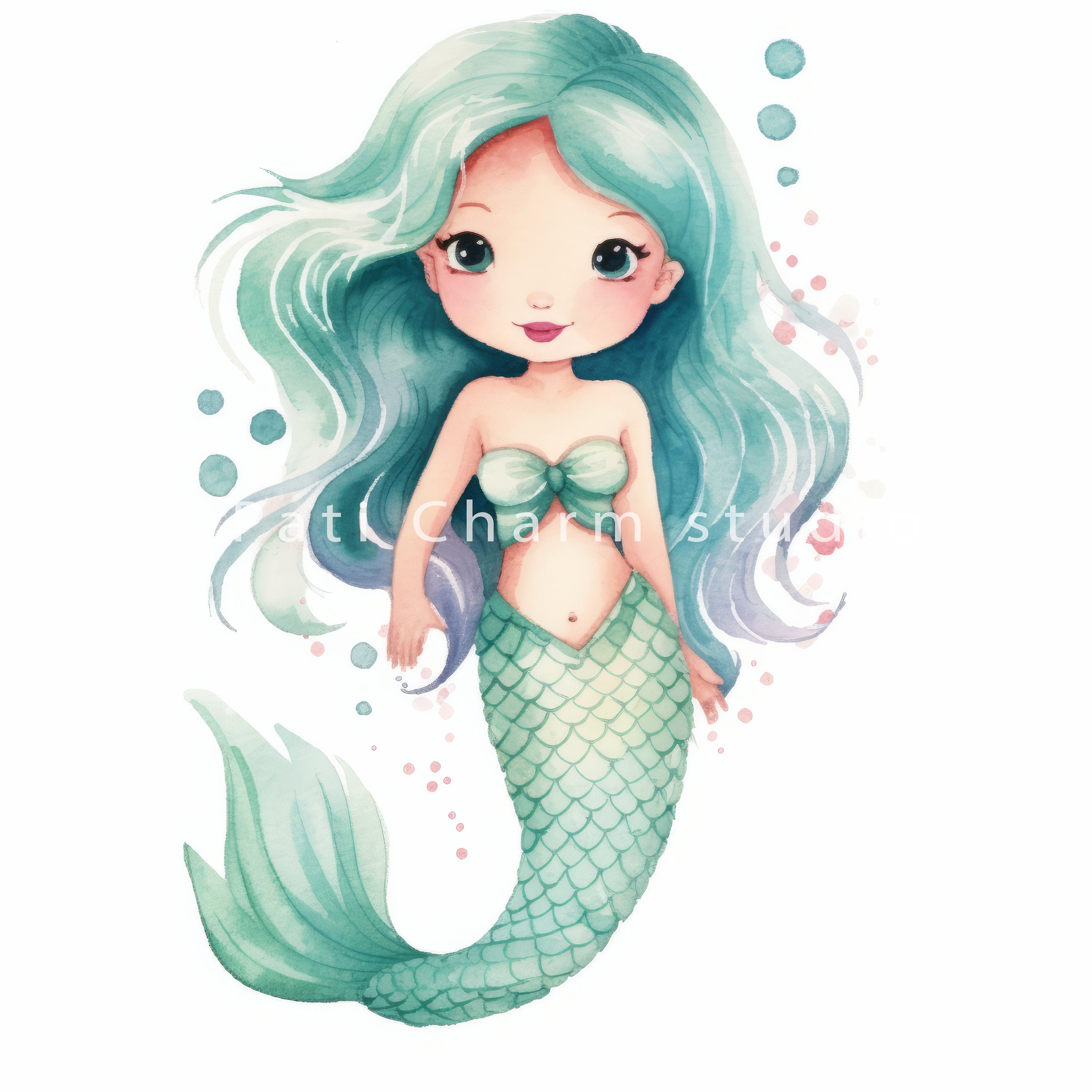 Watercolor Mermaid Clipart Bundle 9 High Quality Jpgs, Under the Sea ...