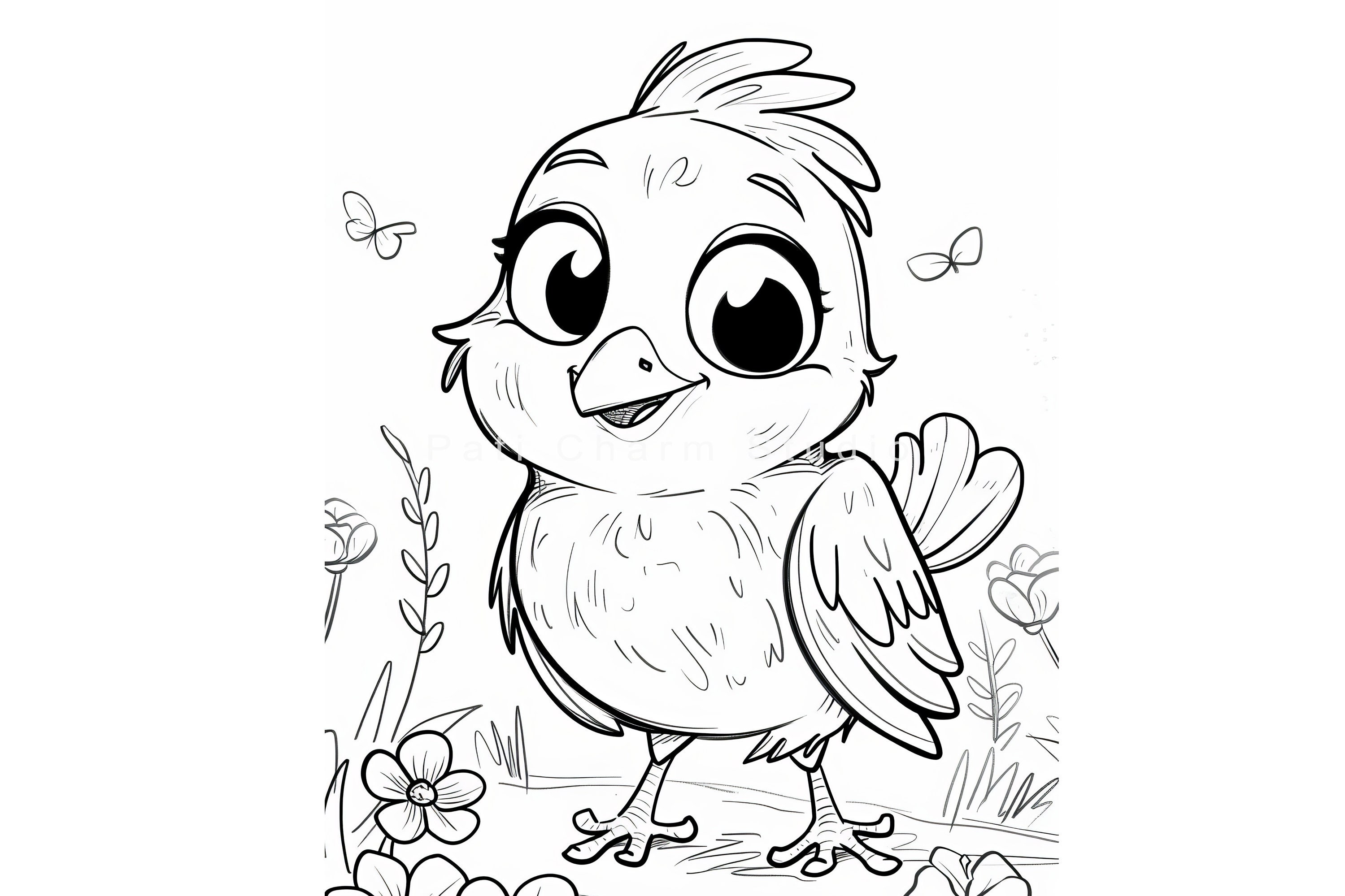 Cute Bird Coloring Page for Kids, Instant Download, Coloring Book ...
