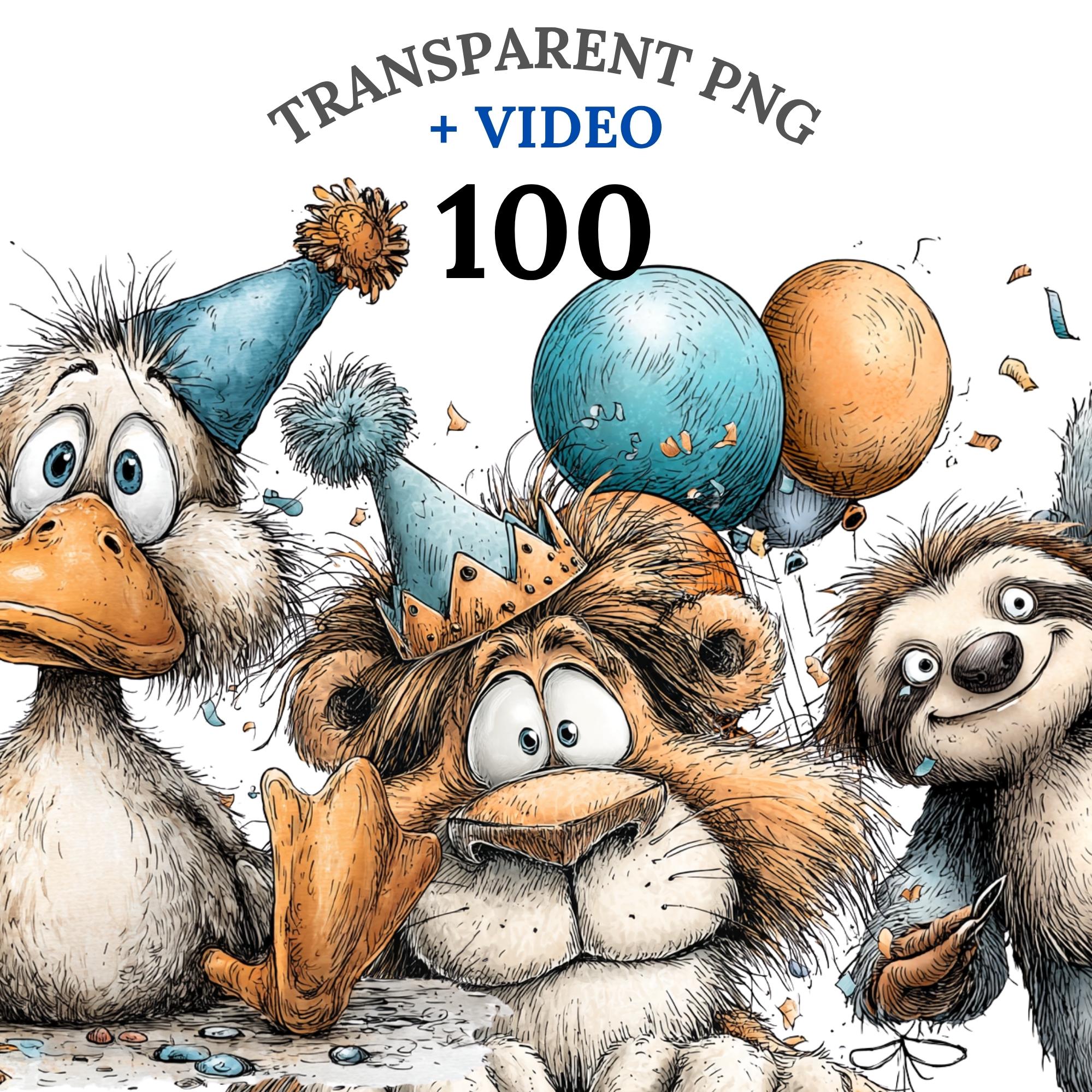 100 Cute Birthday Animals Clipart Set + Bonus Video, Cute Party Animal ...