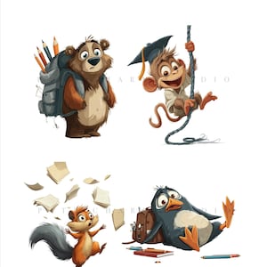 School Animal Clipart Set, Back to School PNG, Cute Book Animals, Kids ...