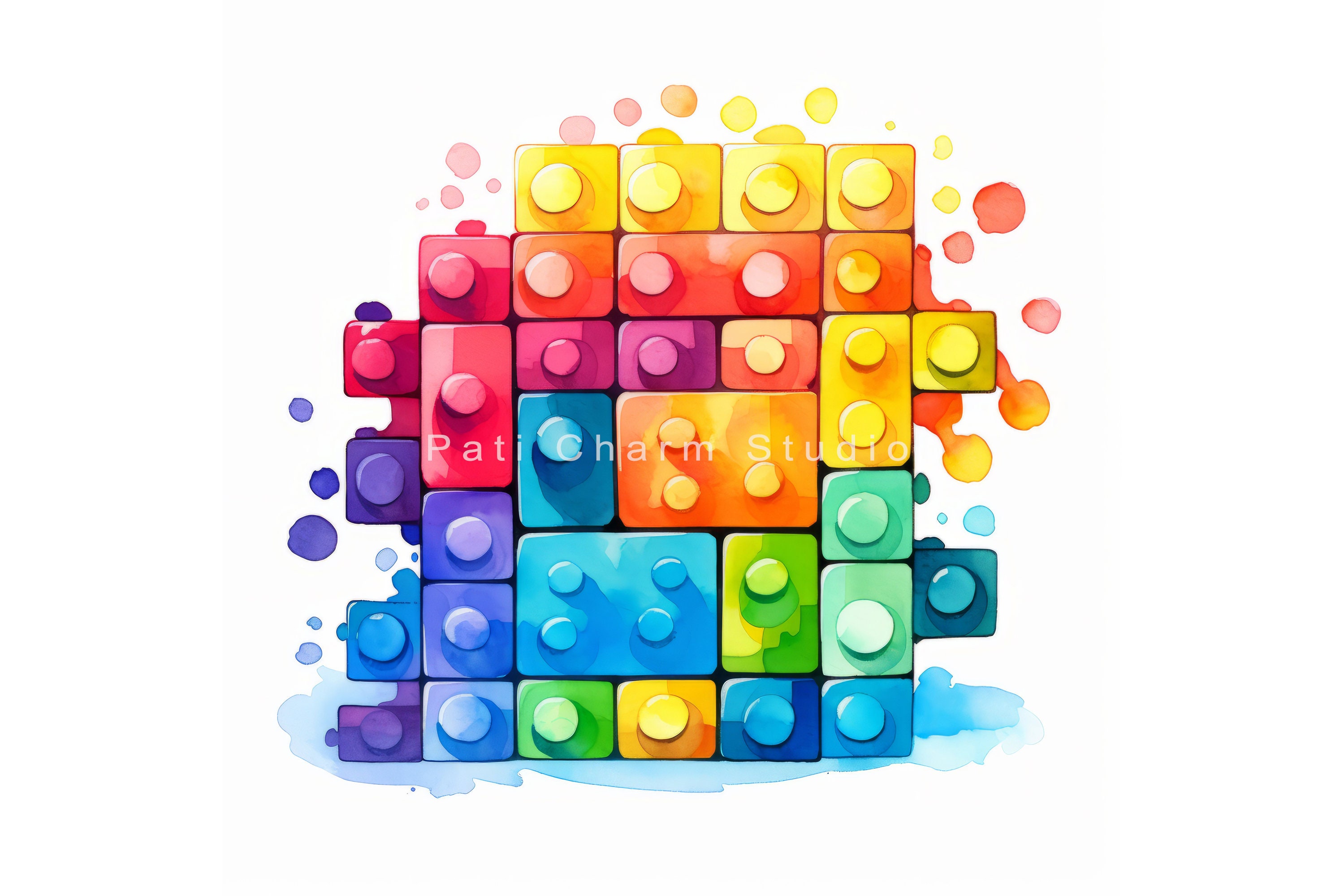 Watercolor Building Bricks Clipart Pack, 9 High Quality Jpgs, Brick ...