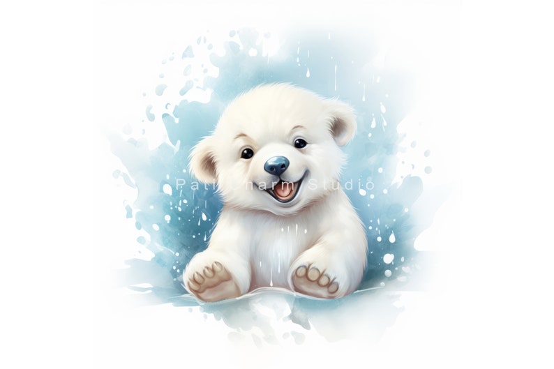 Watercolor Polar Bear Clipart Bundle, High Quality Jpgs, Cute White ...