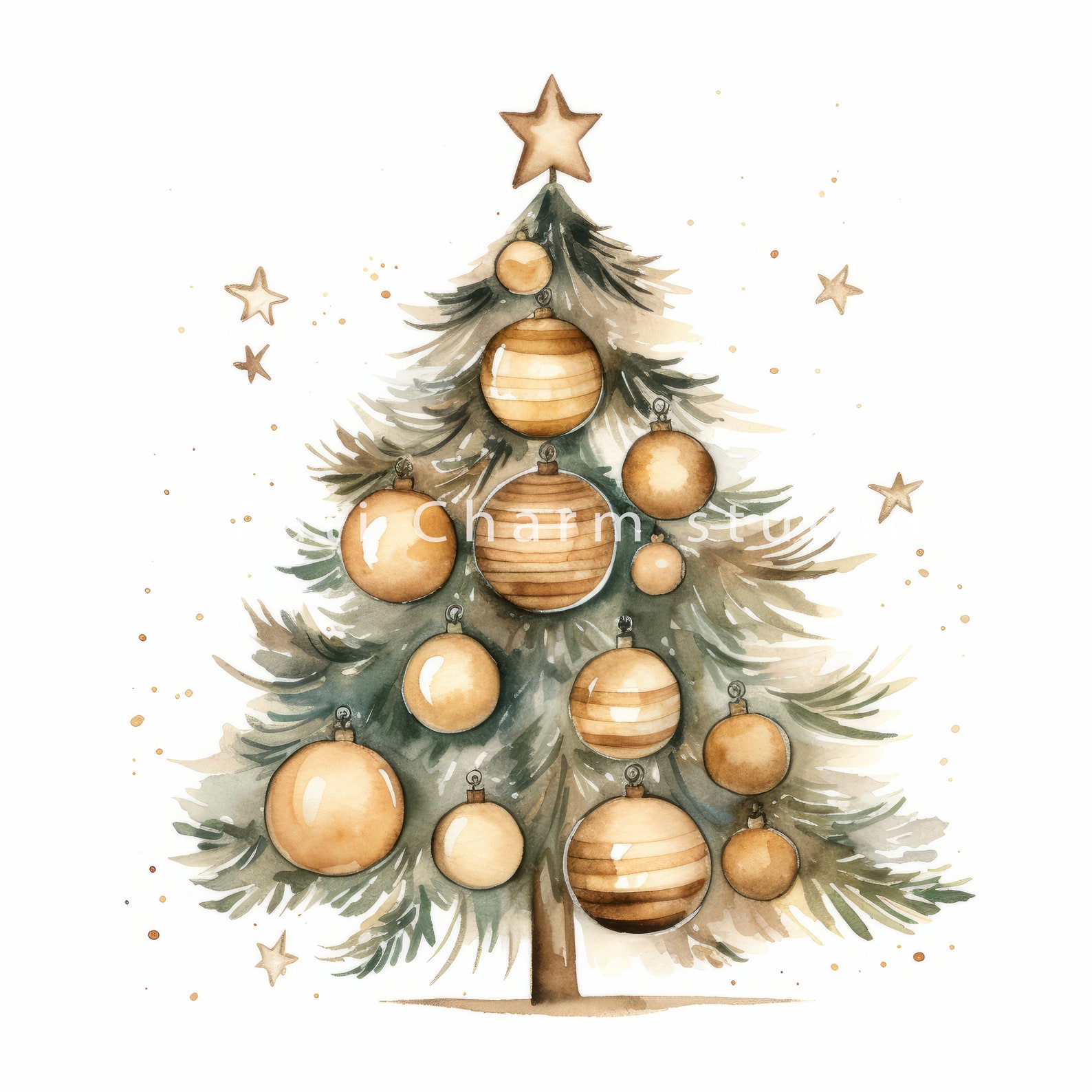Gold Christmas Tree Clipart Bundle, High Quality Jpgs, Winter Tree ...