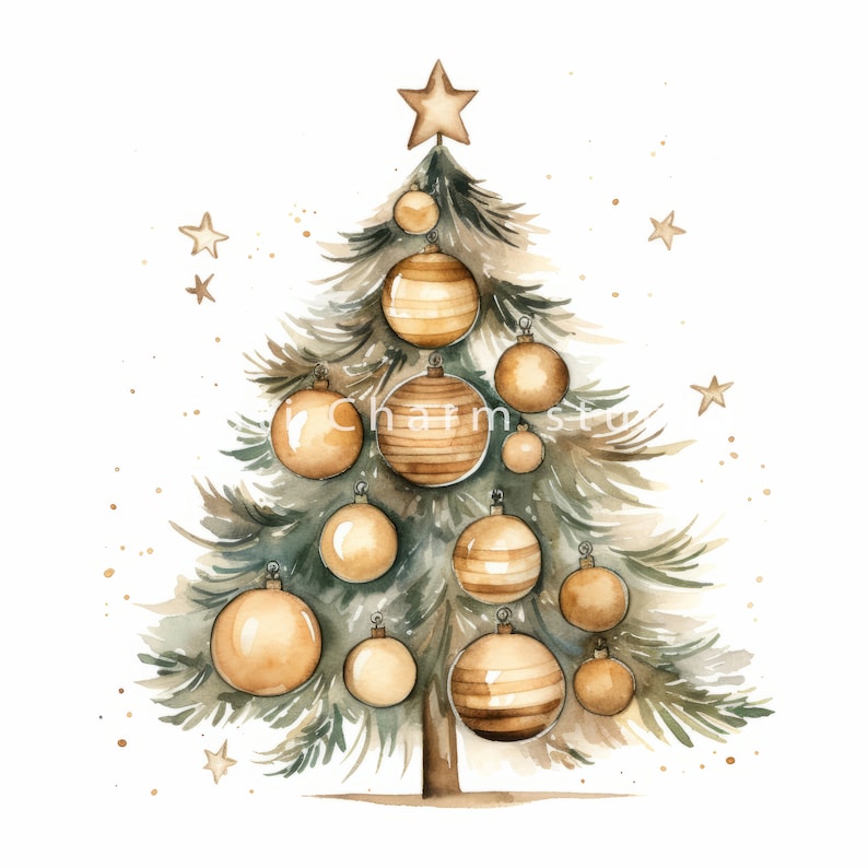 Gold Christmas Tree Clipart Bundle, High Quality Jpgs, Winter Tree ...