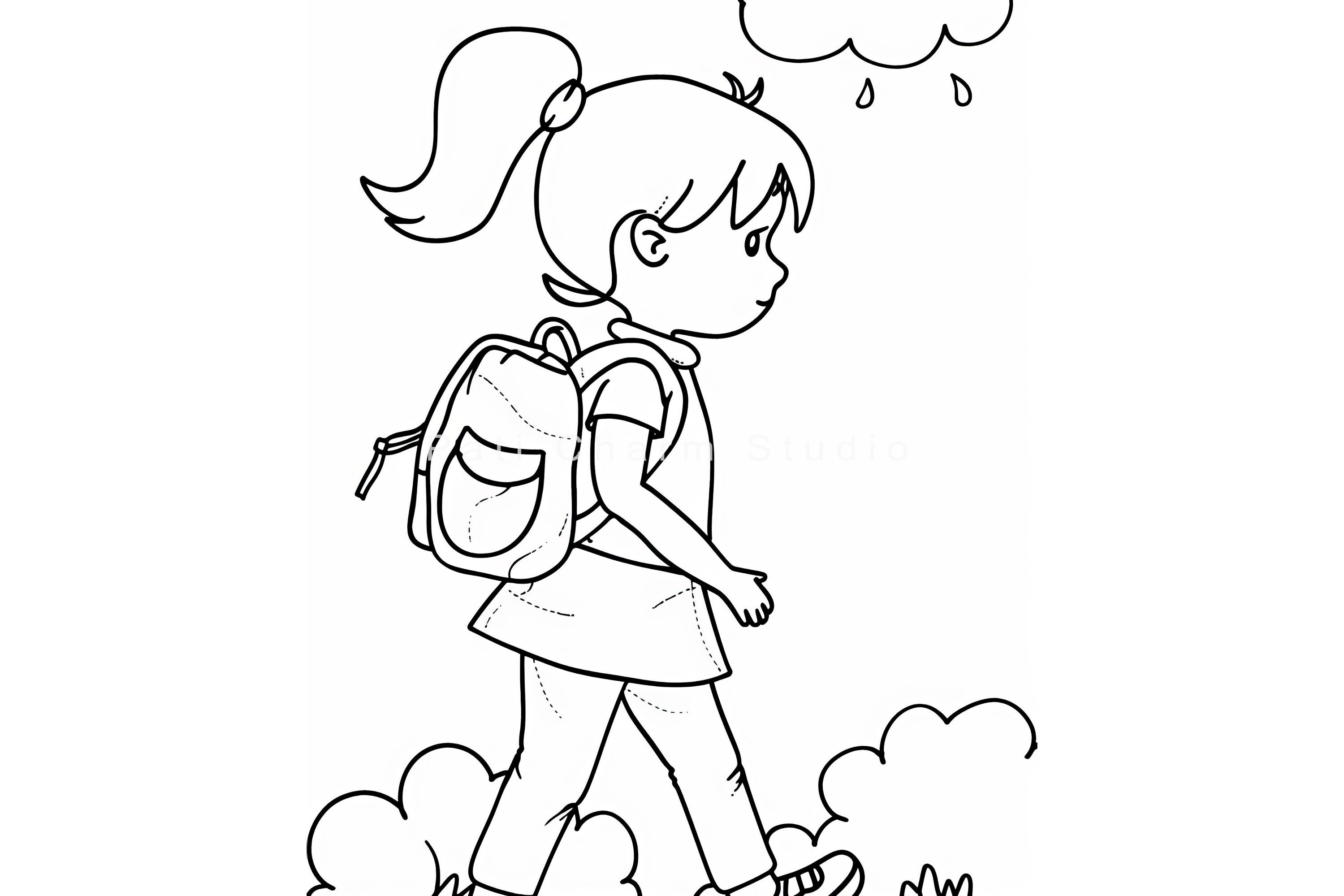 Going to School Coloring Page for Kids, Instant Download, Coloring Book ...