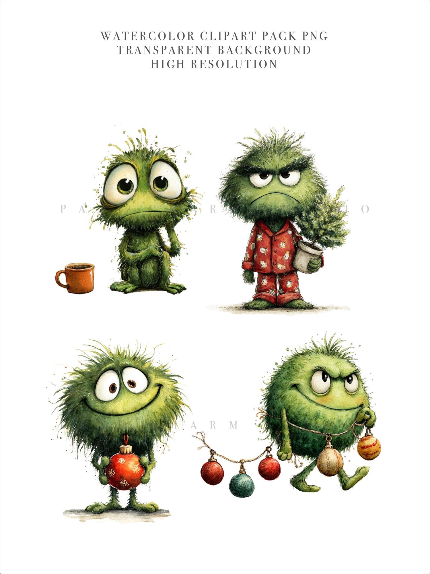 25 Grumpy Green Christmas Clipart Set, Funny Grumpy Christmas Pngs ...