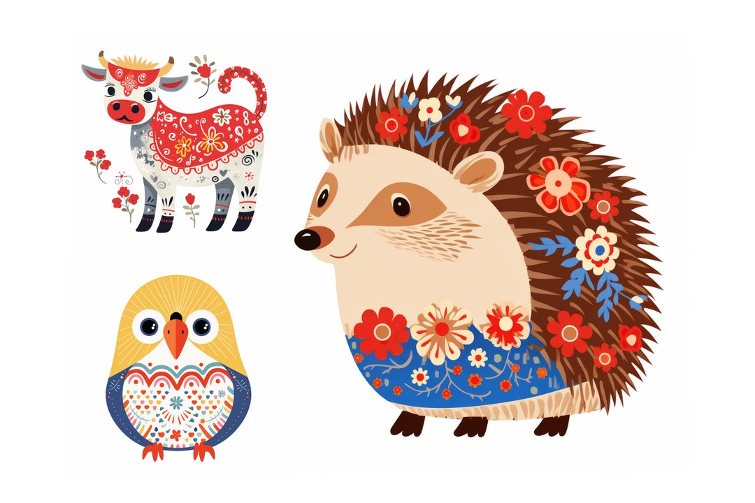 Folk Art Animals Clipart Bundle, Folk Art Clipart, Cute Animals Clipart ...