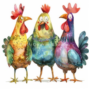 Funny Chicken Clipart Bundle, Funny Digital Graphics, Commercial Use ...