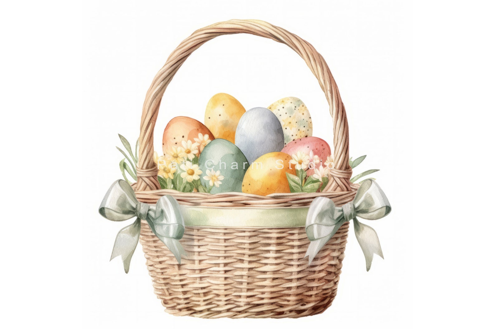 Watercolor Easter Basket Clipart, Floral Easter Egg Clipart, Watercolor ...