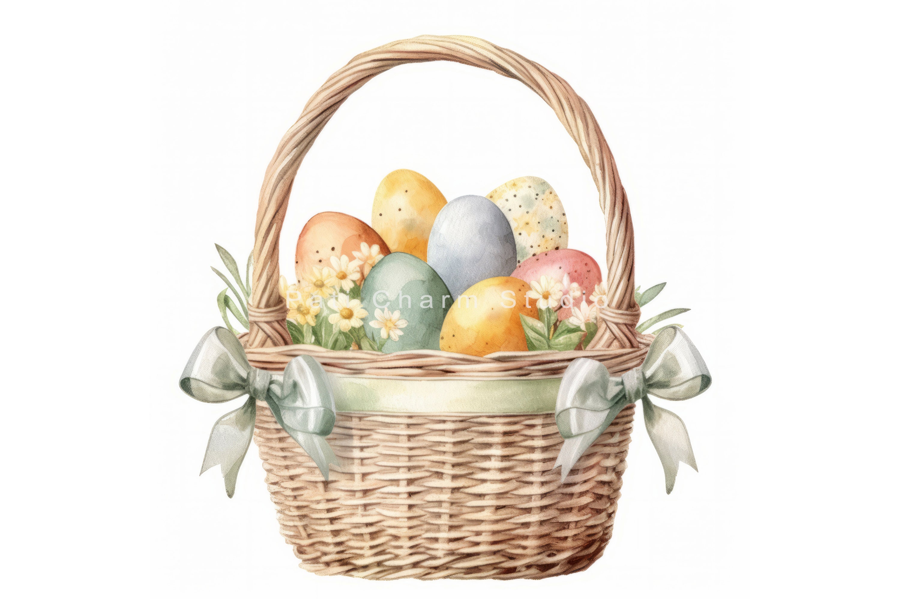 Watercolor Easter Basket Clipart, Floral Easter Egg Clipart, Watercolor ...
