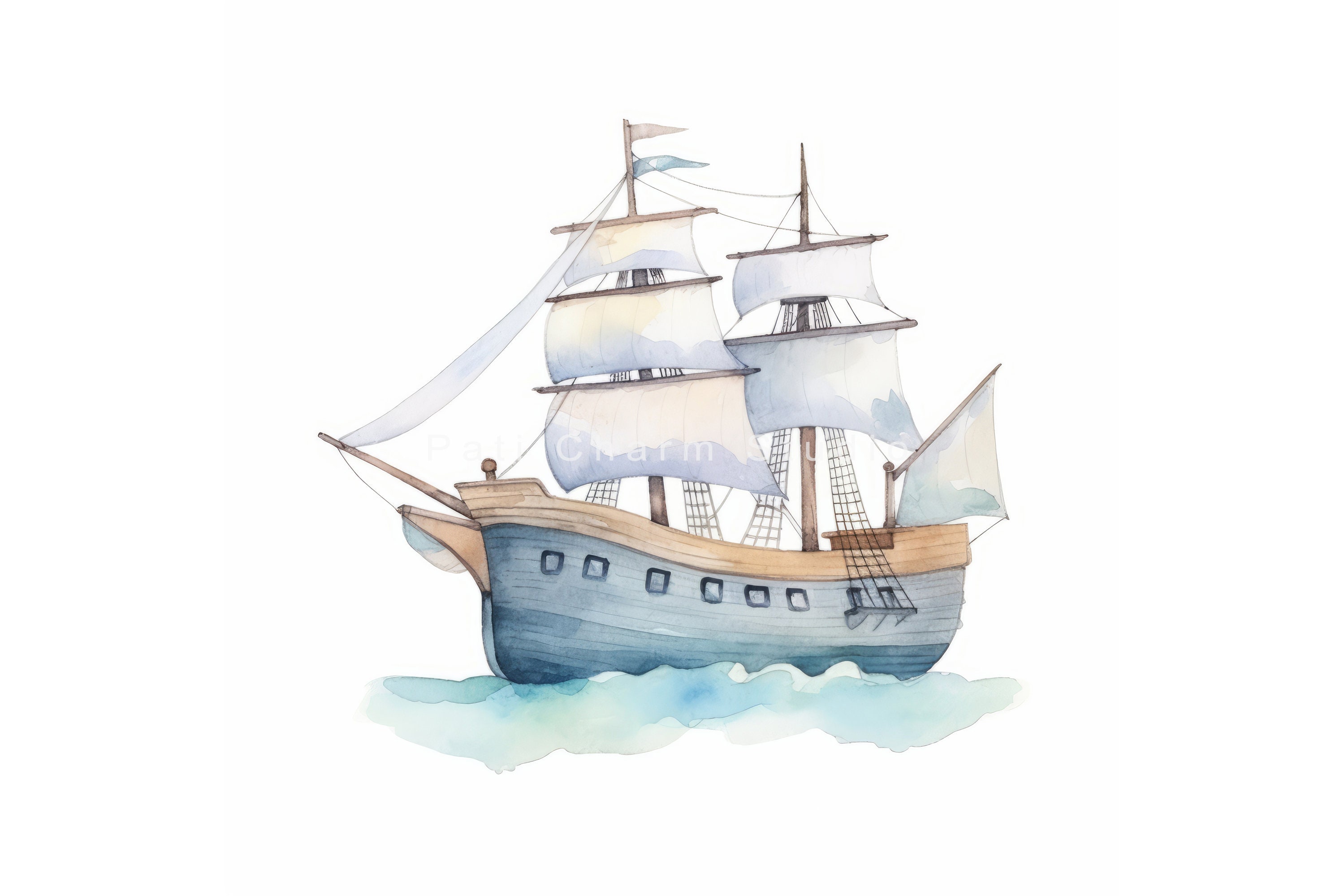 Watercolor Pirates Clipart Bundle, Pirate Ship Clipart, Instant ...