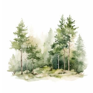 Green Tree Clipart Bundle, Forest Clipart, Watercolor Tree Clipart ...