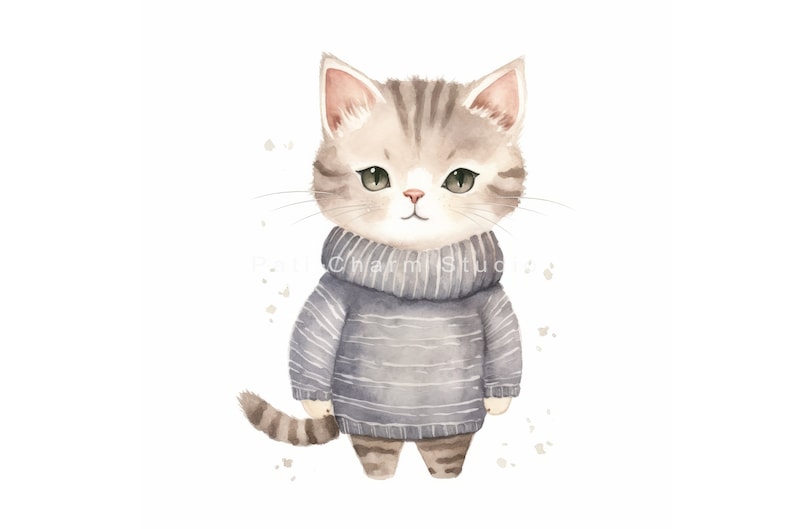 Cute Cat in Sweater Clipart Bundle, High Quality Jpgs, Digital Download ...