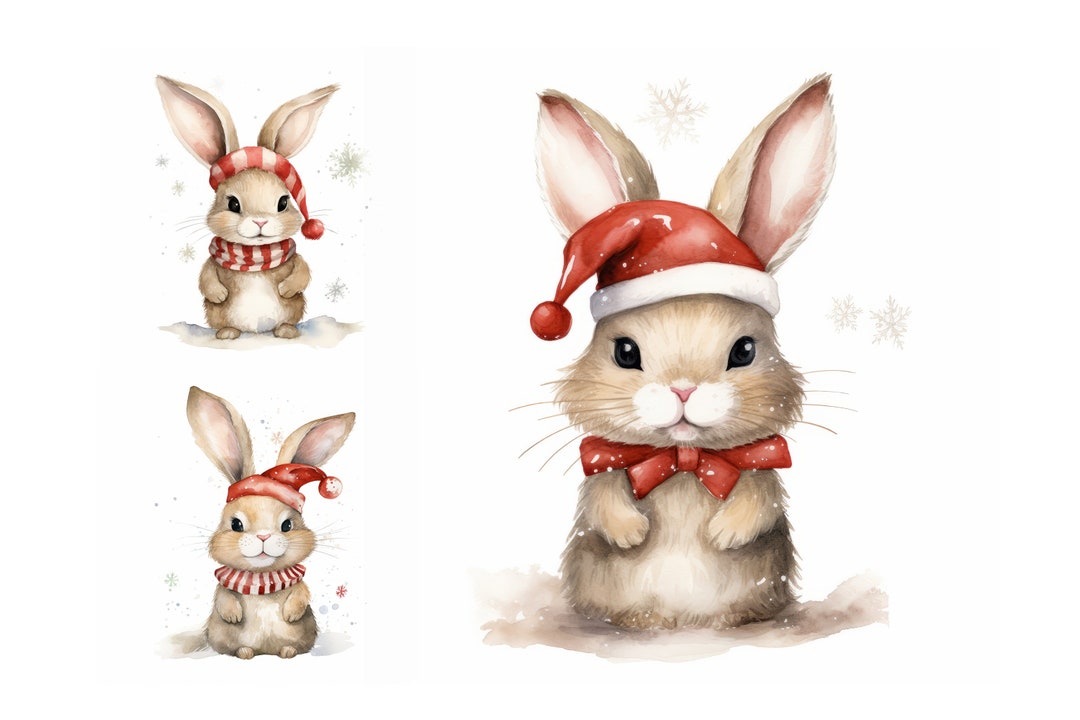 Watercolor Santa Rabbit Clipart Bundle, High Quality Jpgs, Christmas ...